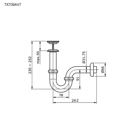 TOTO TX709AV7 SIPHON WST W/ P-TRAP 1 INCH L=262MM
