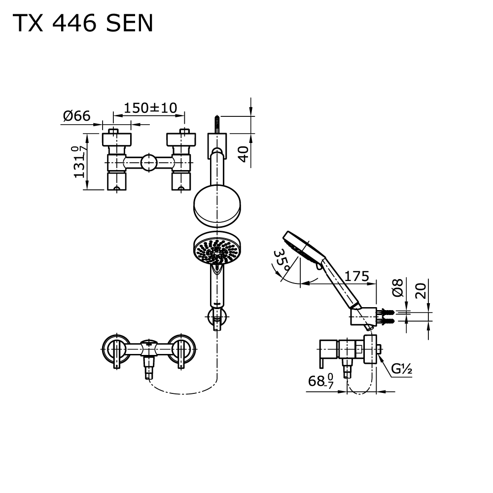 TOTO TX446SEN EGO COMBINATION SHOWER SET
