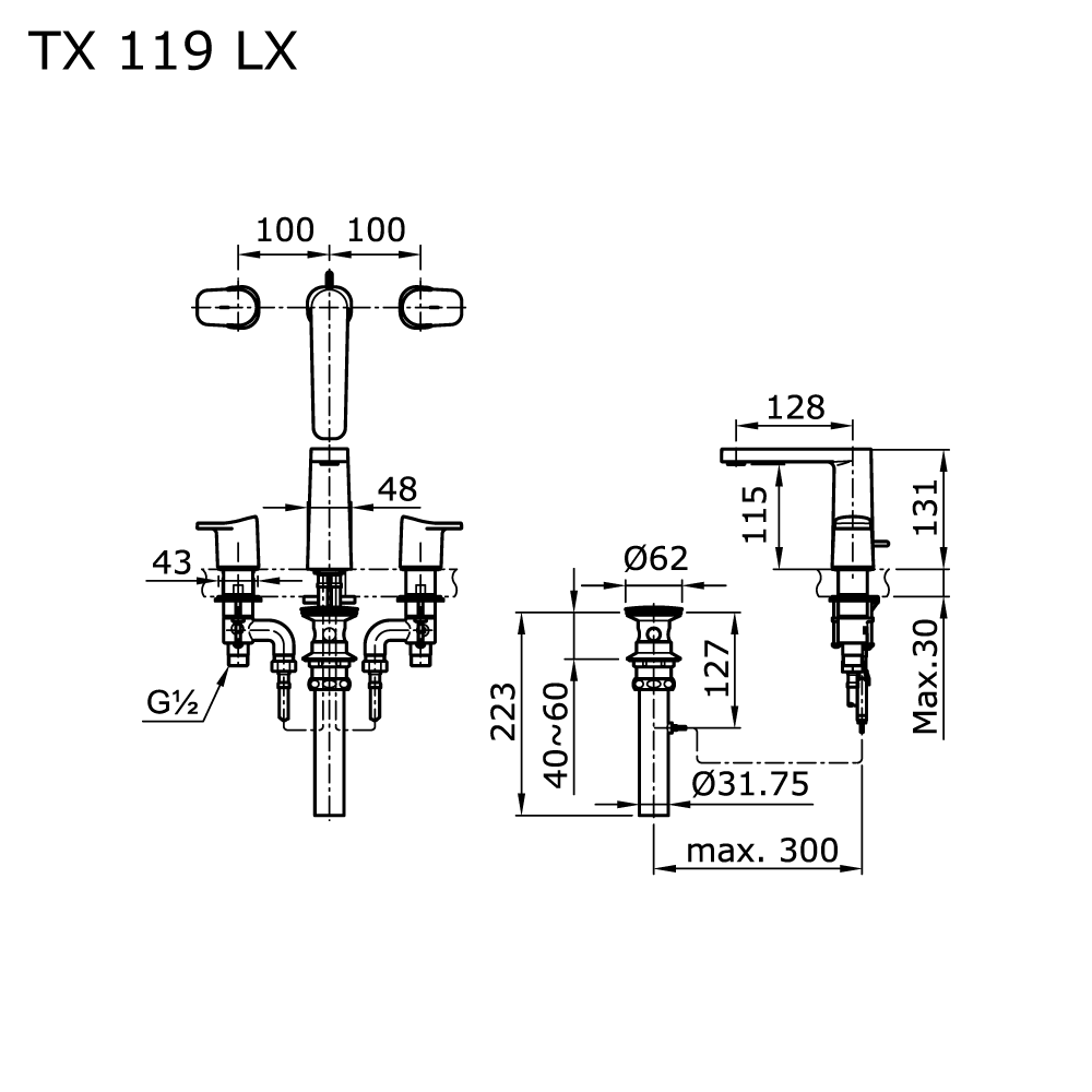 TOTO TX119LX ALISEI 8 KRAN WST w/One Push Pop-Up