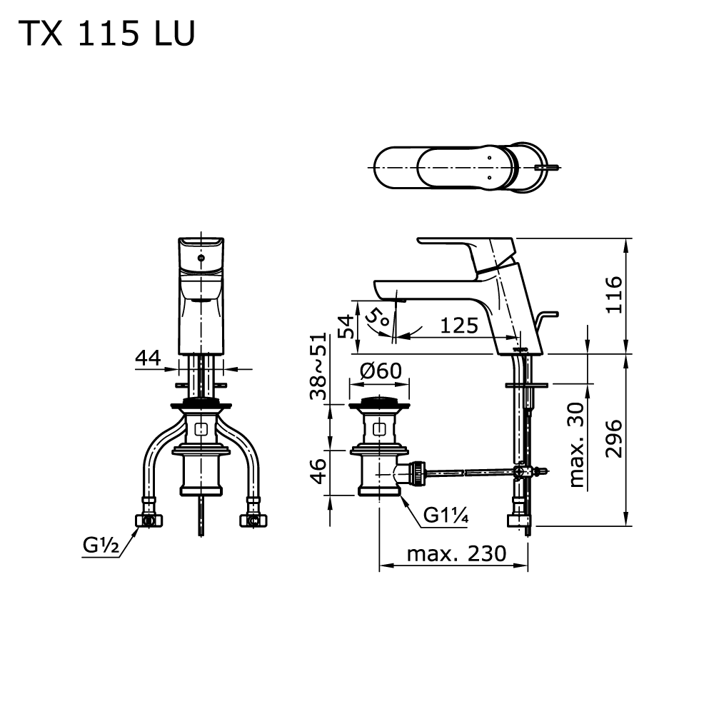 TOTO TX115LU UMI SINGLE LEVER LAVATORY FAUCHET P/D