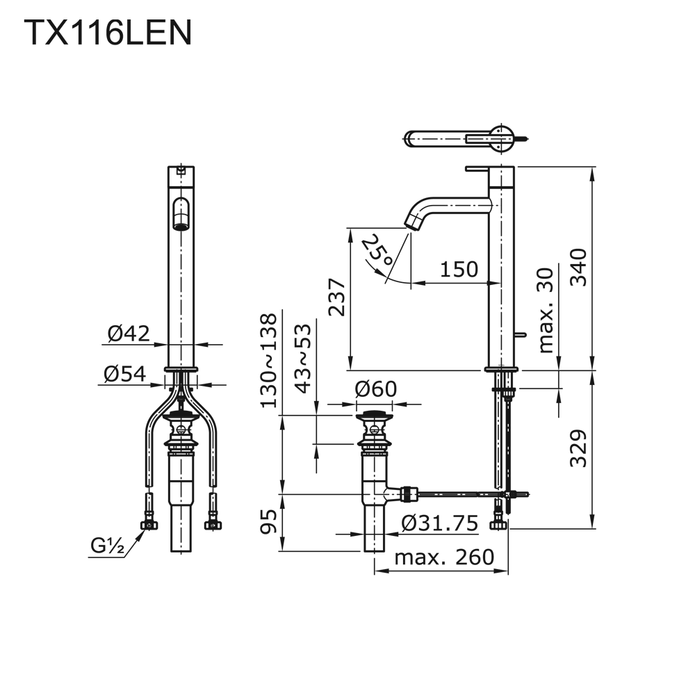 TOTO TX116LEN EGO (H = 340) KRAN WST P/D V CHR