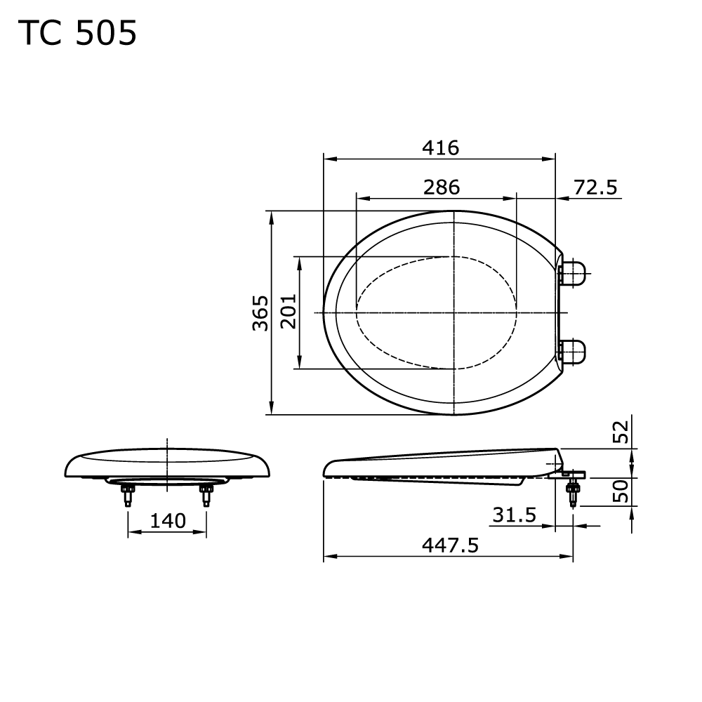 TOTO TC505 W SEAT N COVER W/ PLASTIC HINGES ROUND