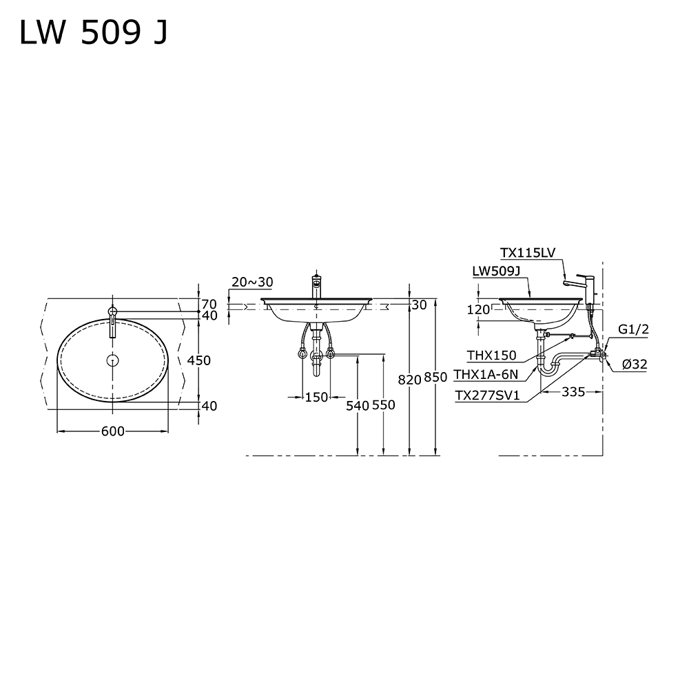 TOTO LW509J SELF RIMMING LAVATORY (600 X 450 MM)