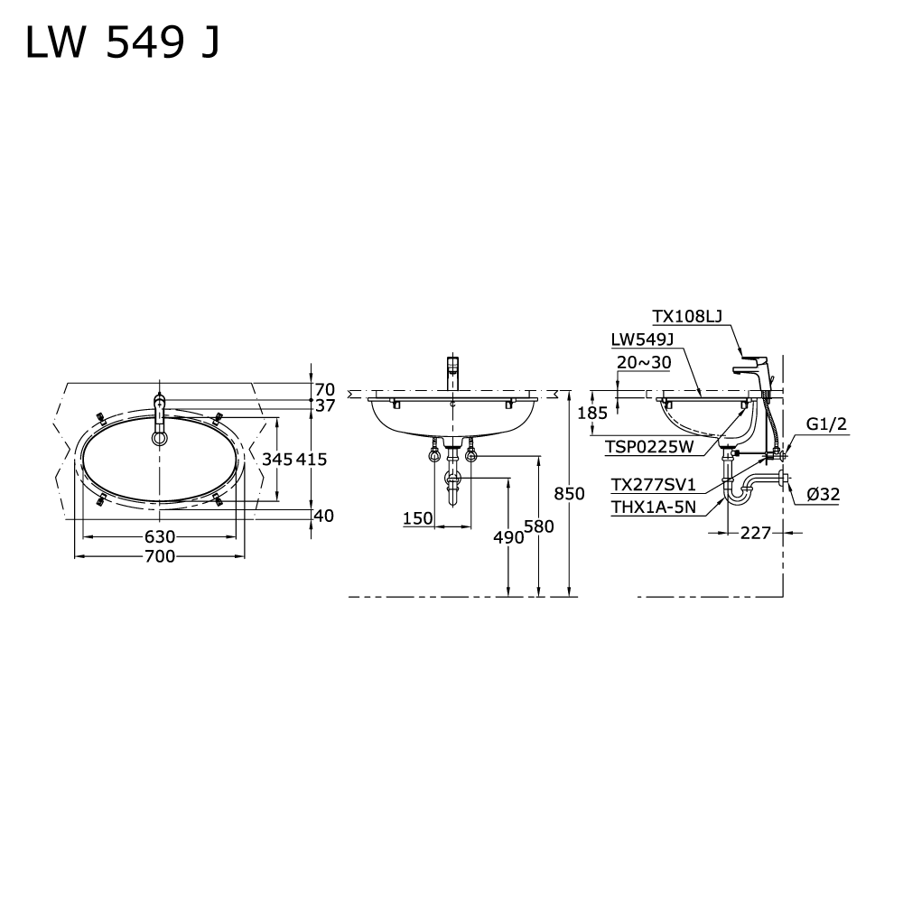 TOTO LW549JW/F UNDER COUNTER LAVATORYW/(TSP0225W)