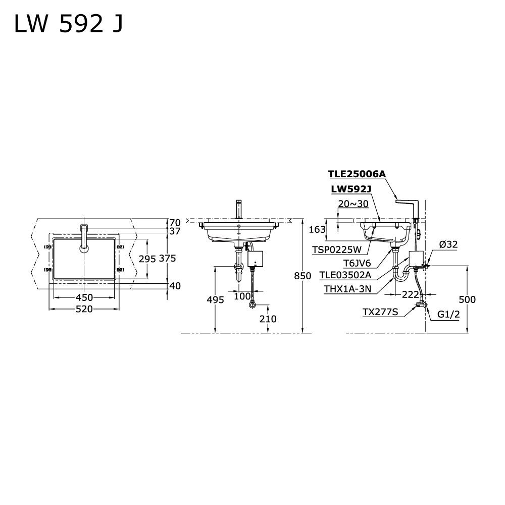 TOTO LW592JW/F UNDER COUNTER LAVATORY W/ TSP0225W